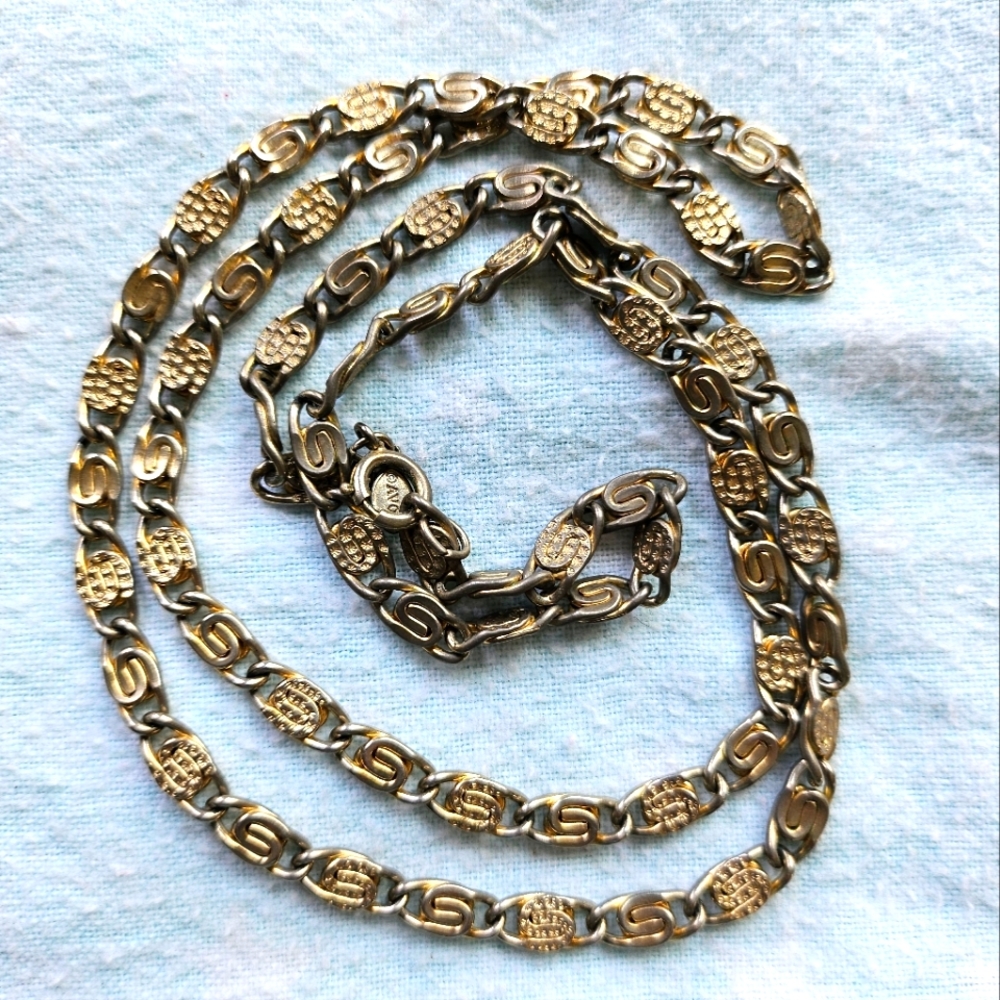 Vintage Avon Greek Key Flat Link Chain Necklace, Gold - Gem